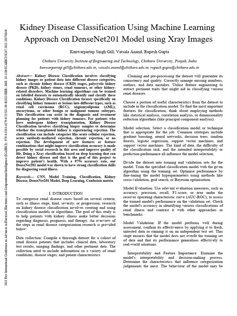 Kidney Disease Classification Using Machine Learning Approach On DenseNet201 Model Using Xray ...
