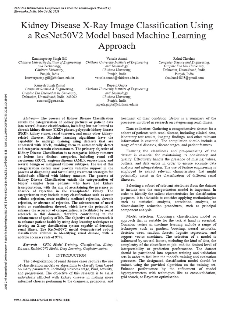 Kidney Disease X-Ray Image Classification Using A ResNet50V2 Model Based Machine Learning ...