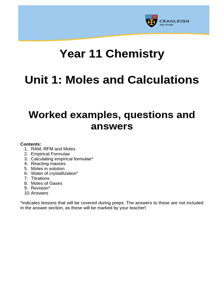 Moles and Calculations in Chemistry | PDF | Acid | Mole (Unit)
