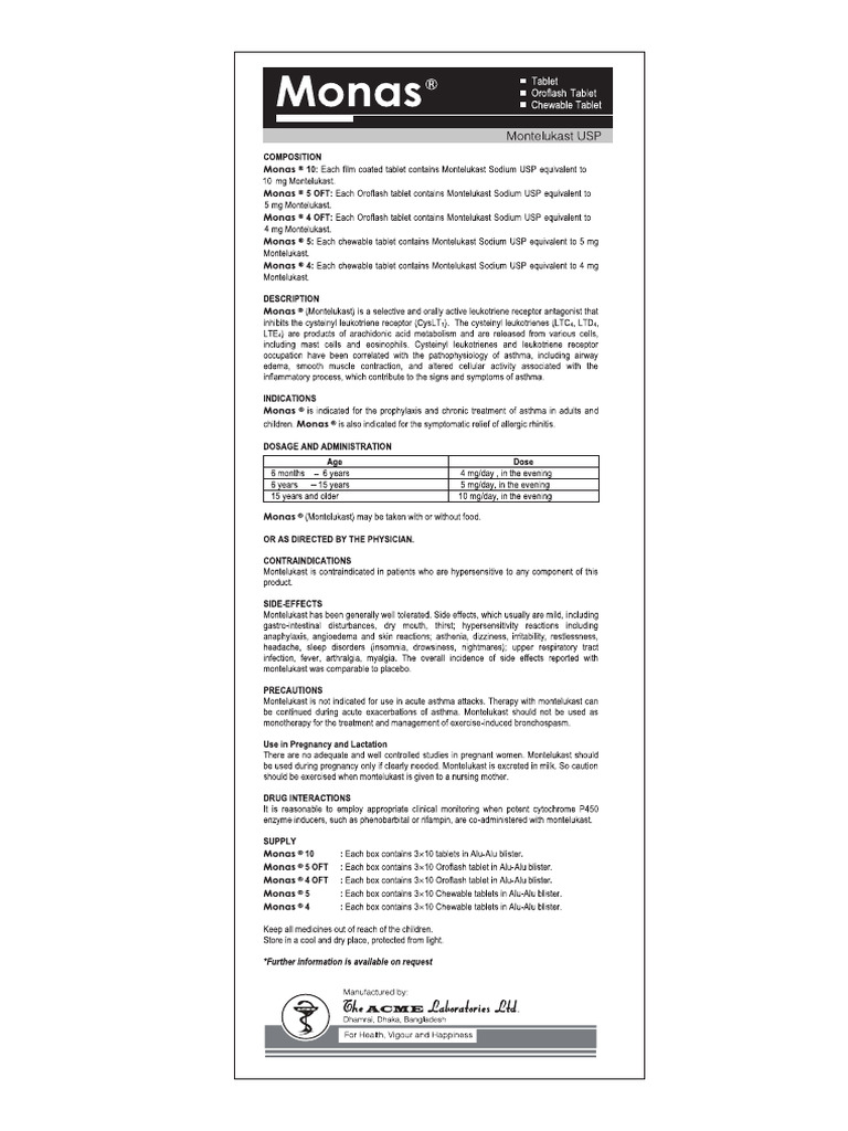 Monas Prescribing Description | PDF