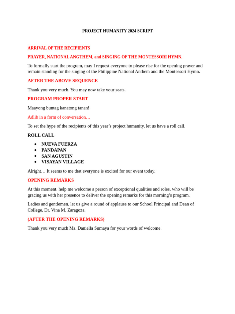 Project Humanity 2024 Script | PDF