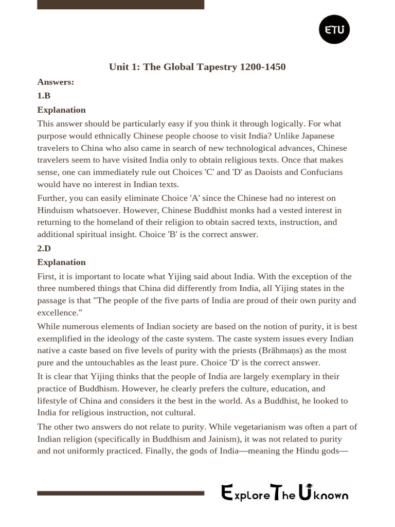 Unit 1 The Global Tapestry 1200-1450 Answer | PDF | Monotheism | Mandala
