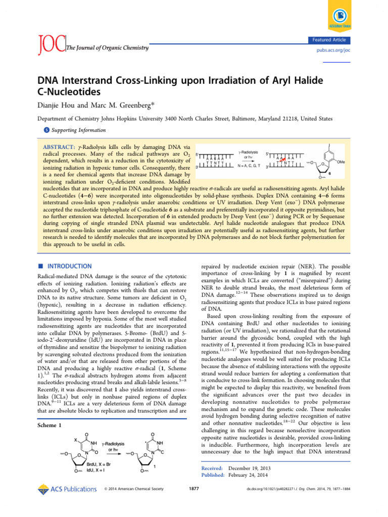 Aryl Halide C-Nucleotides for DNA Cross-Linking | PDF | Dna | Nucleotides