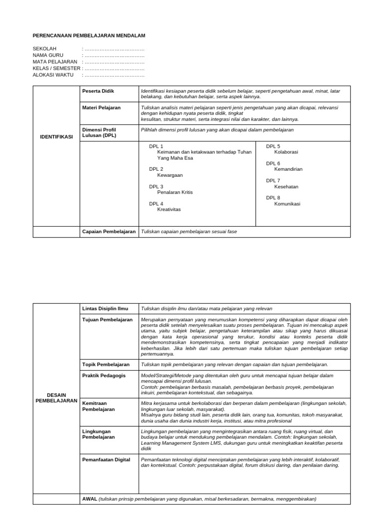 7. TEMPLATE - RPP PEMBELAJARAN MENDALAM 2025 (1) | PDF