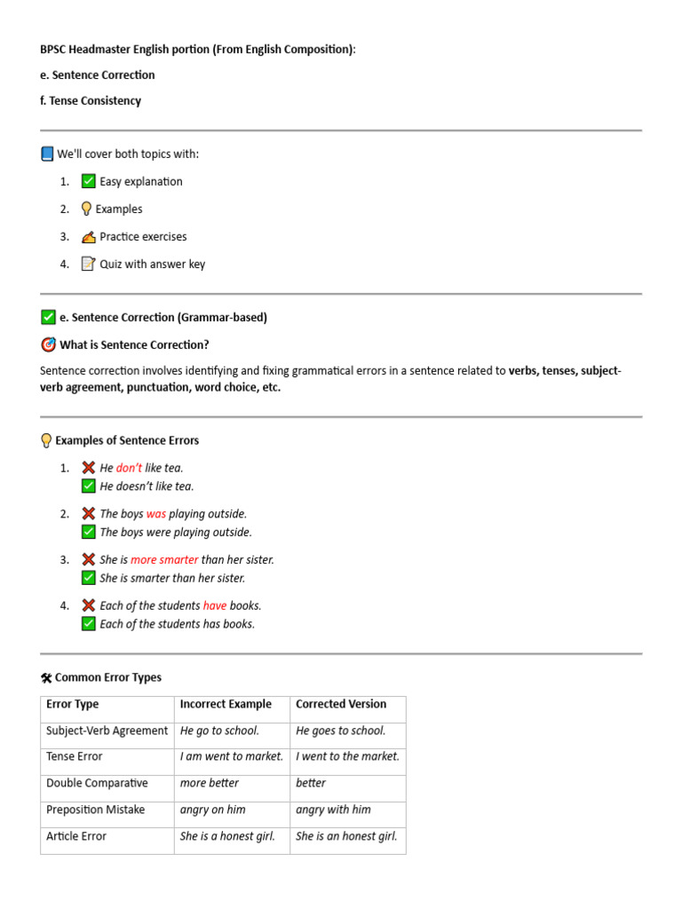 Tense Consistency in English Grammar | PDF | Verb | Grammatical Tense