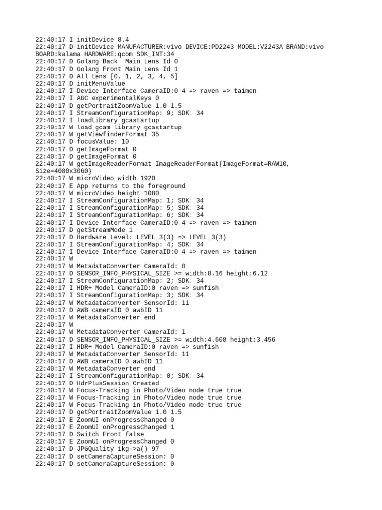 Vivo PD2243 Camera Initialization Log | PDF | Computing