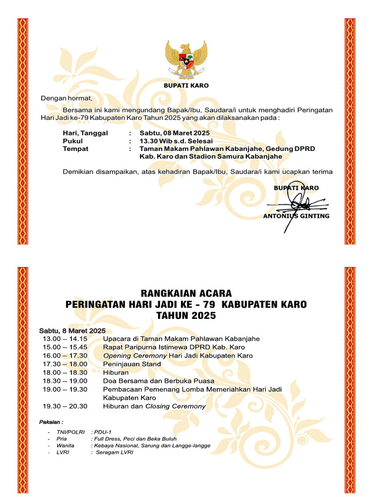 Undangan Peringatan Hari Jadi Karo 2025 | PDF