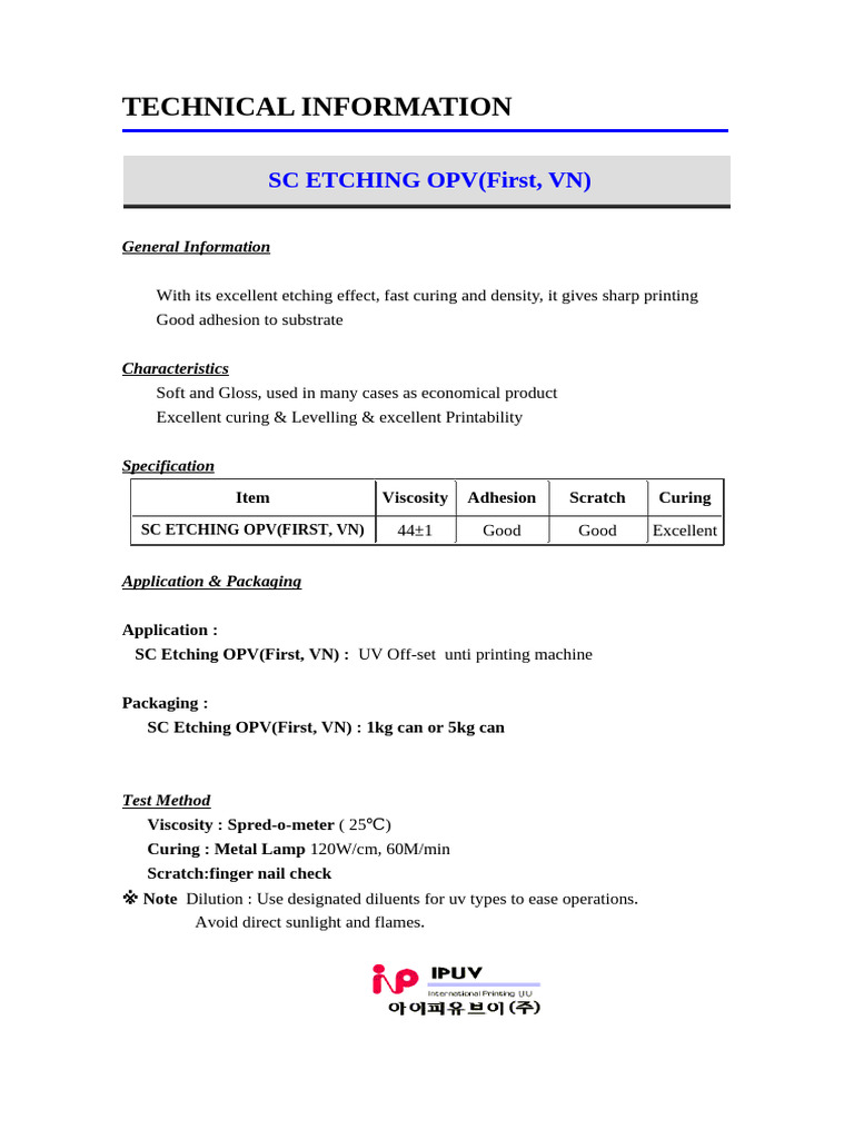 SC Etching Opv (First, VN) Tds | PDF