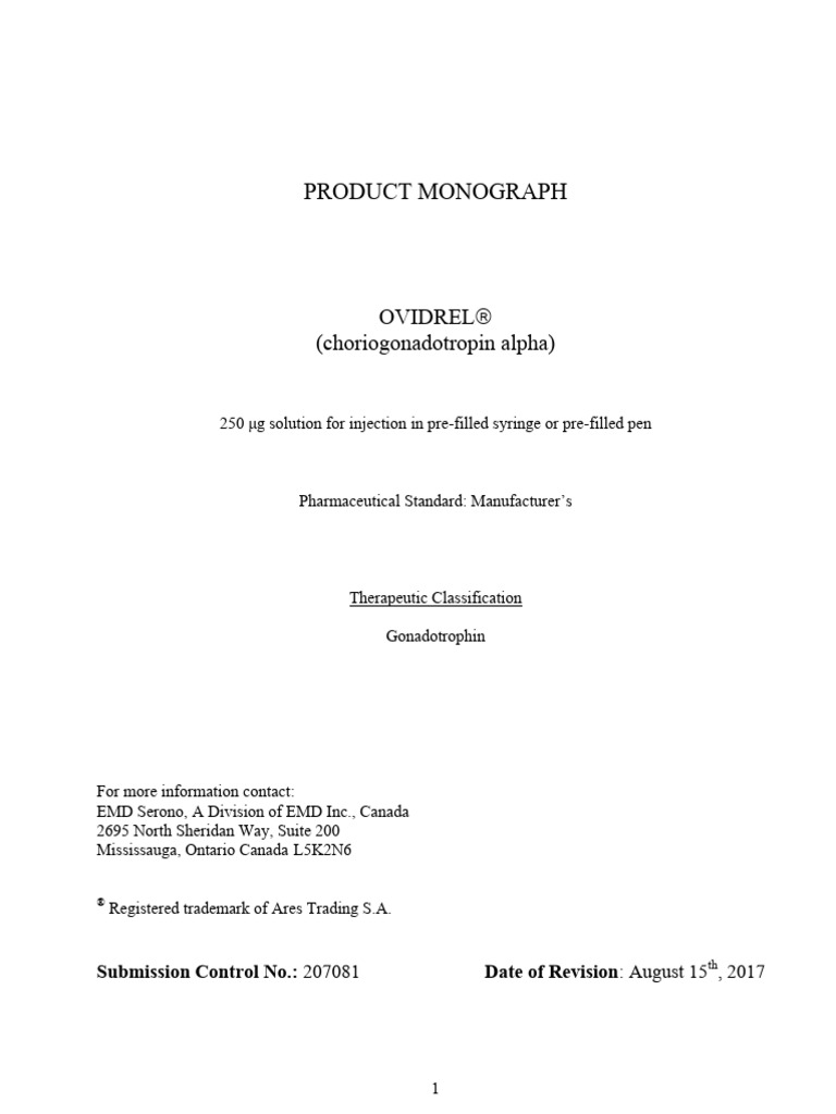 Ovidrel: Indications and Usage Guide | PDF | Human Chorionic ...