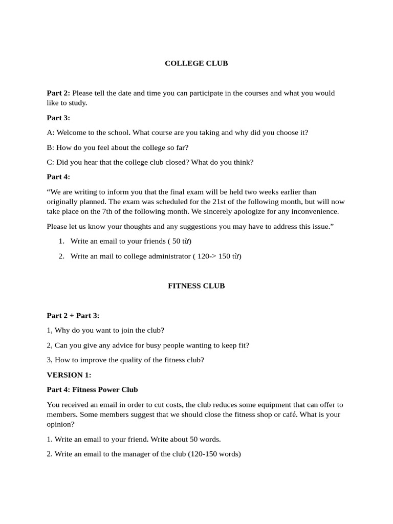 College and Club Participation Emails | PDF | English Language
