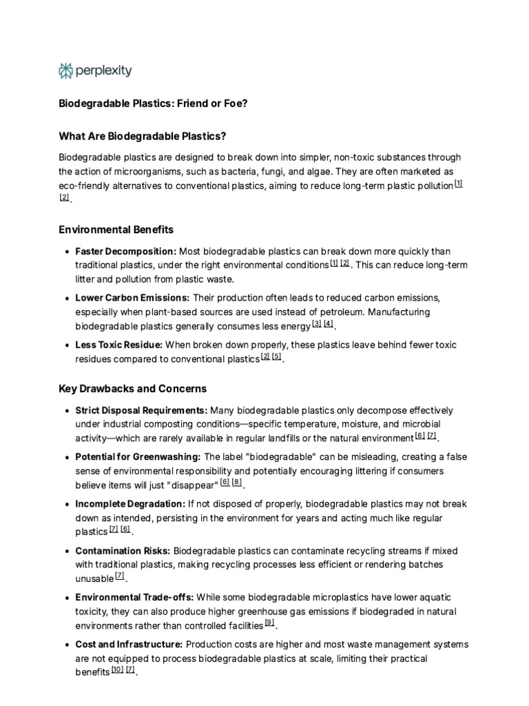 Biodegradable Plastics - Friend or Foe | PDF | Biodegradation | Plastic
