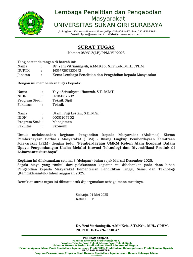 Surat Tugas Hibah LPPM | PDF