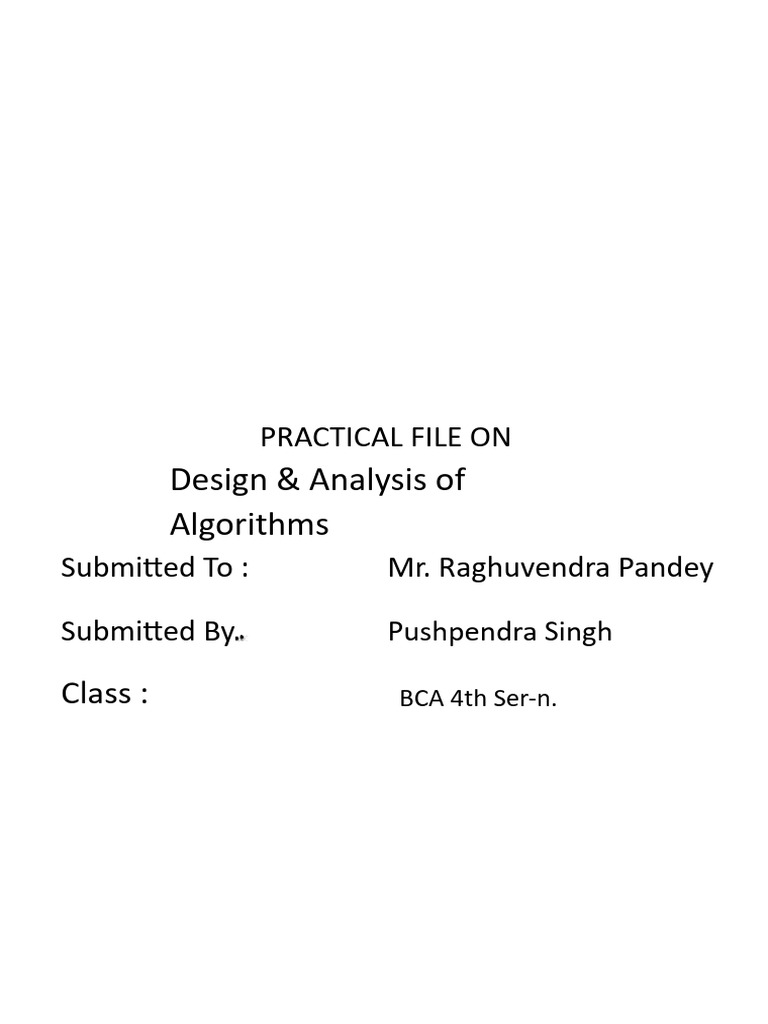 Design & Analysis of Algorithms: Class | PDF