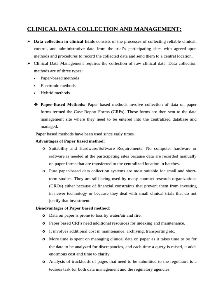 Clinical Data Collection and Management | PDF | Fax | Information Science