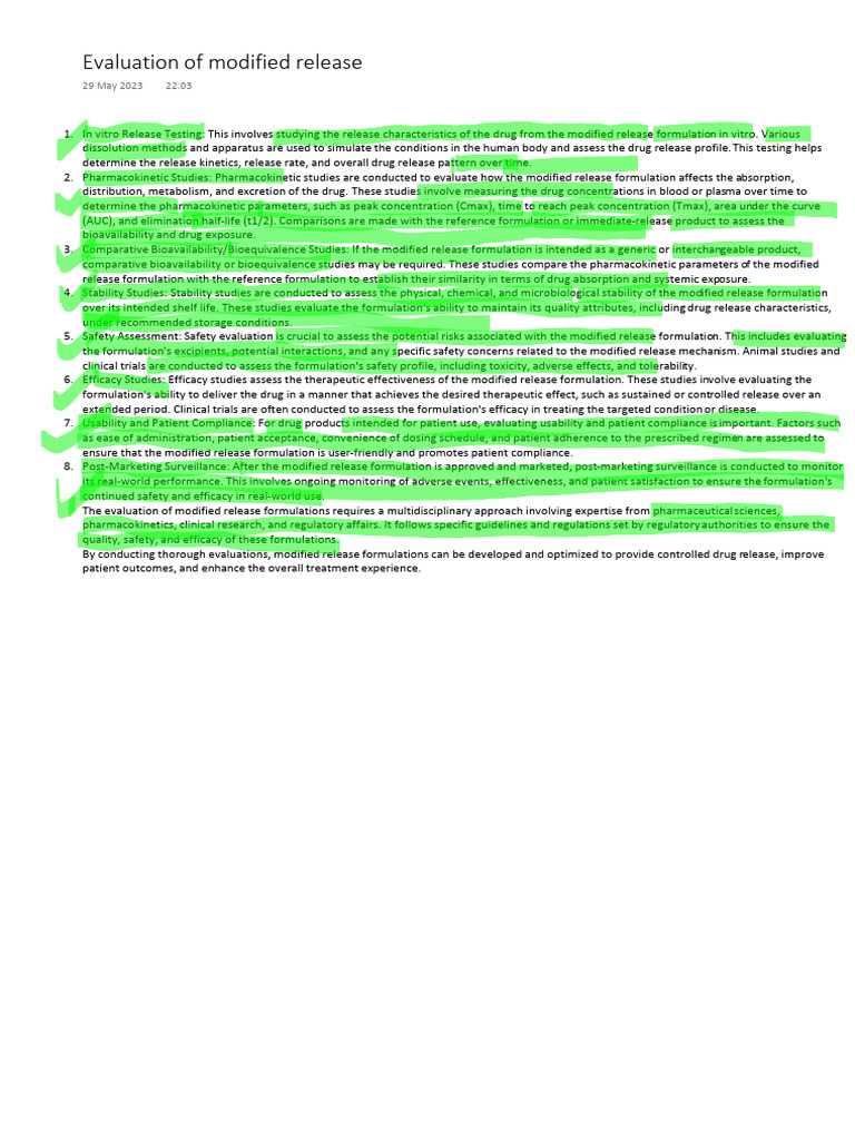 Evaluating Modified Release Formulations | PDF | Pharmacokinetics ...
