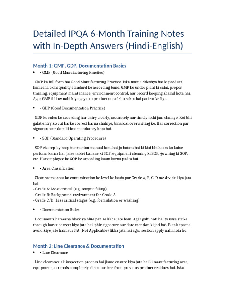 Detailed IPQA Training Notes With Answers | PDF