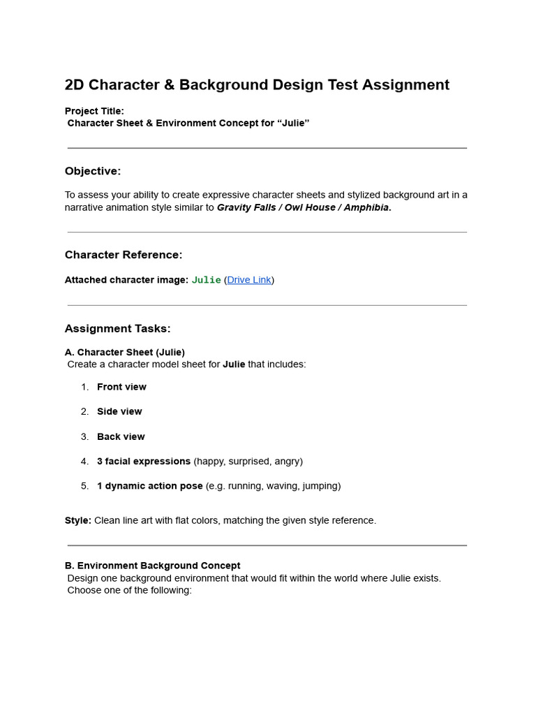 2D Character & Background Design Assignment | PDF