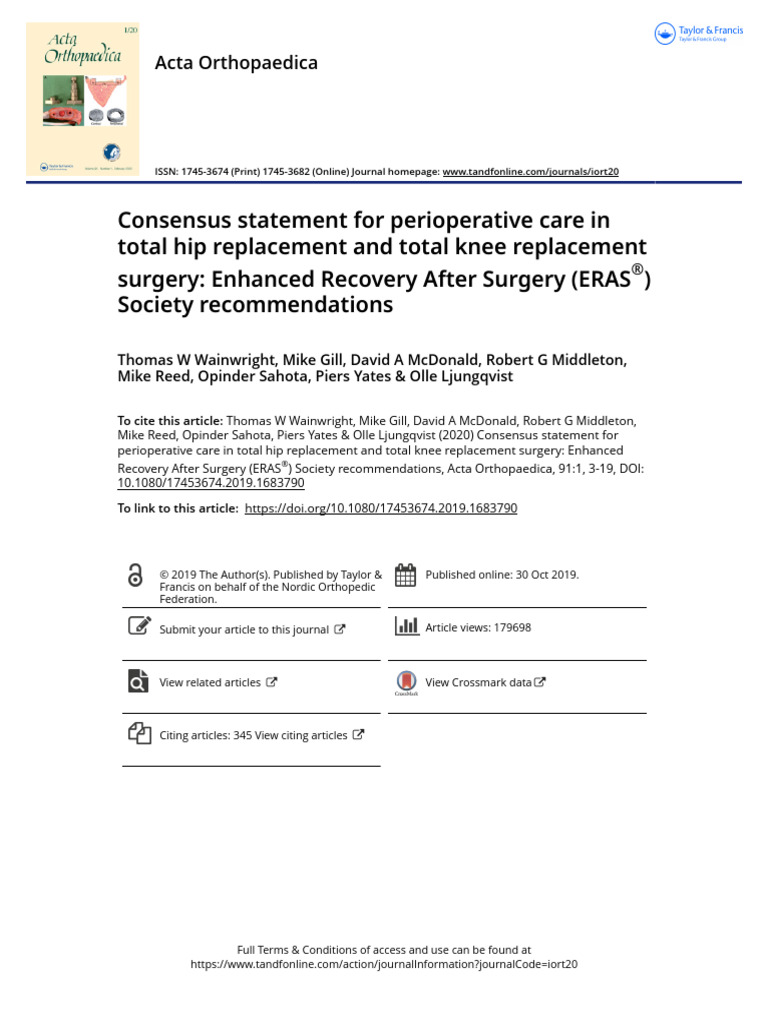 Consensus Statement For Perioperative Care in Total Hip Replacement and ...