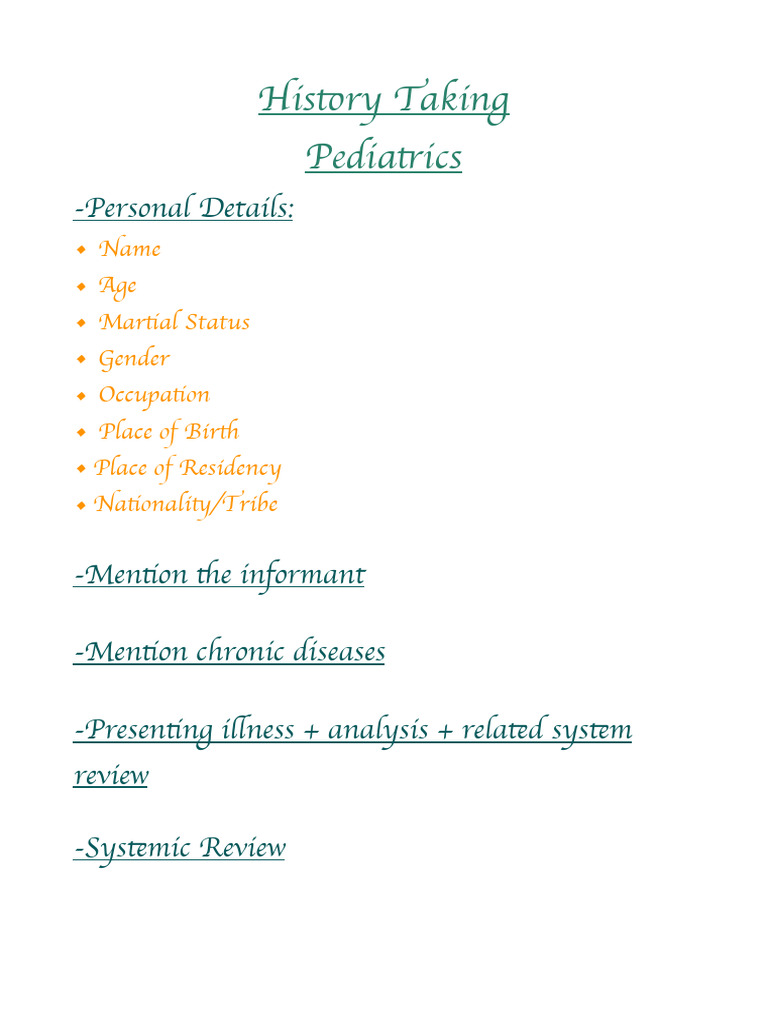 Pediatric History Taking Guide | PDF