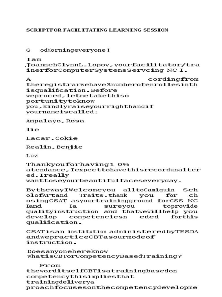 Script For Facilitating Learning Session | PDF | Computer Network | Information And ...