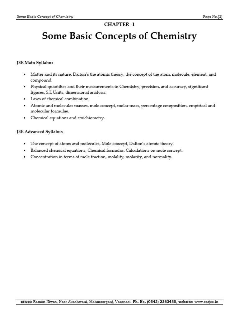 Basic Chemistry Concepts for JEE Aspirants | PDF | Mixture | Mole (Unit)
