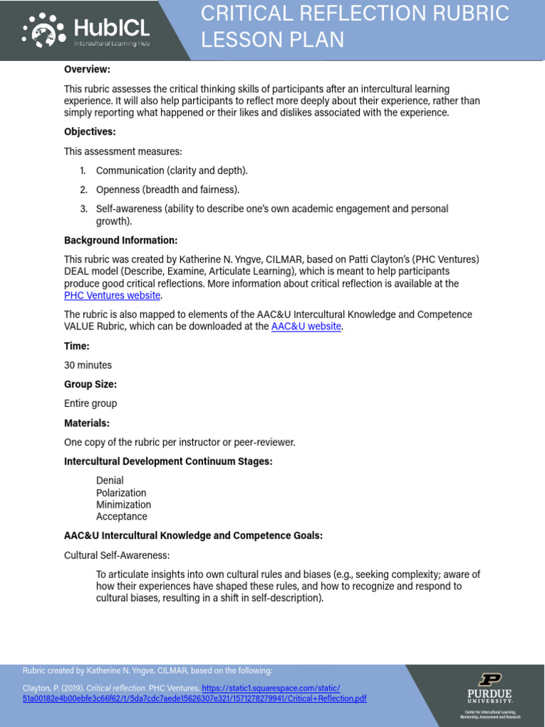 CriticalReflectionRubric Lessonplan | PDF | Nonverbal Communication | Human Communication
