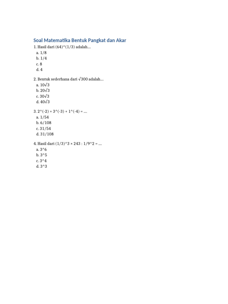 Soal Pangkat dan Akar Kelas 8 dan 9 | PDF
