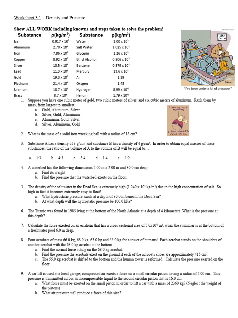 Problems Mrlawson Density Pressure WKSH Key | PDF | Pressure | Density