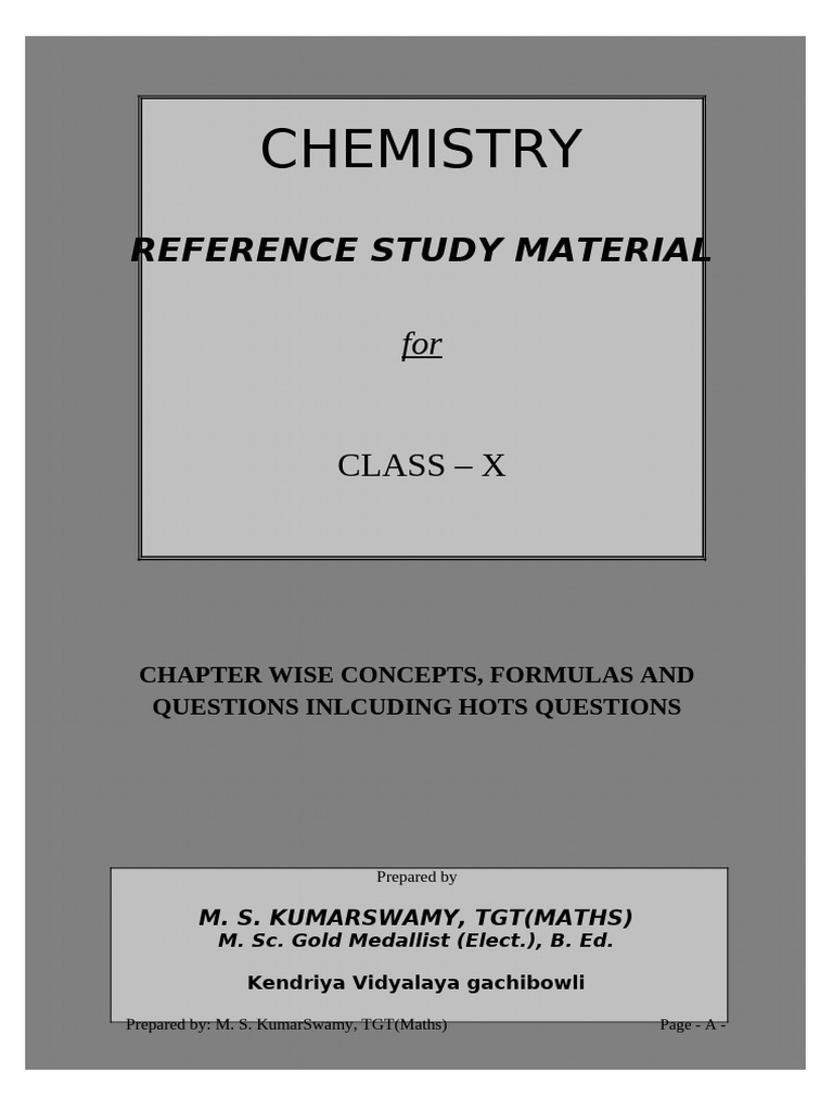Chemistry Class X Reference Study Material | PDF | Chemical Reactions ...
