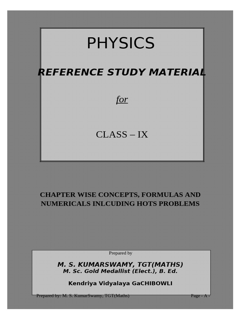 Physics Class Ix Reference Study Material | PDF | Acceleration | Velocity