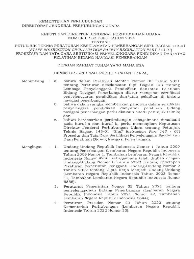 Keputusan Direktur Jenderal Perhubungan Udara Nomor PR 32 DJPU Tahun ...