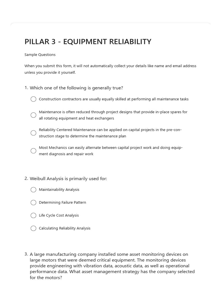 Pillar 3 - Equipment Reliability | PDF | Reliability Engineering | Systems Engineering