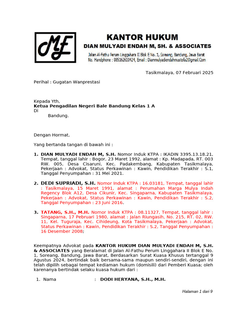 Gugatan Wanprestasi Pa Dodi 2 | PDF