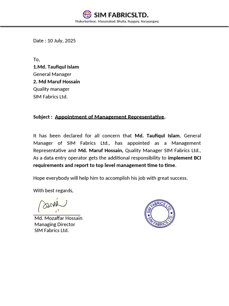 Declaration of Legal Representative For GOTS | PDF