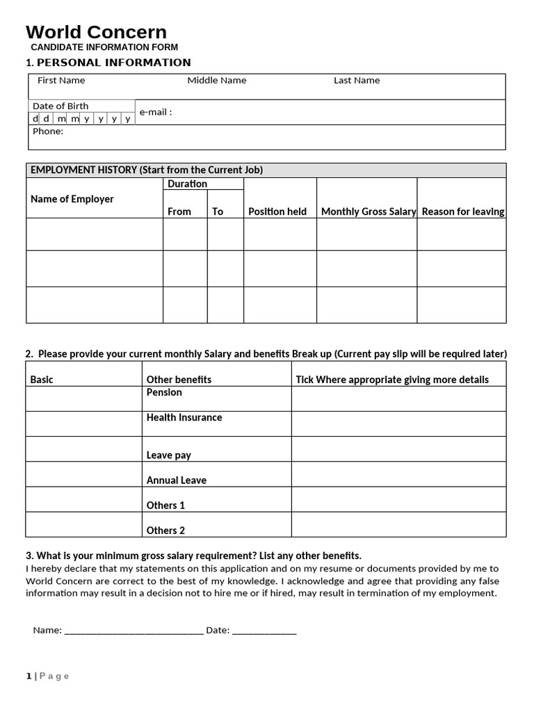 Candidate Information Form - Copie | PDF