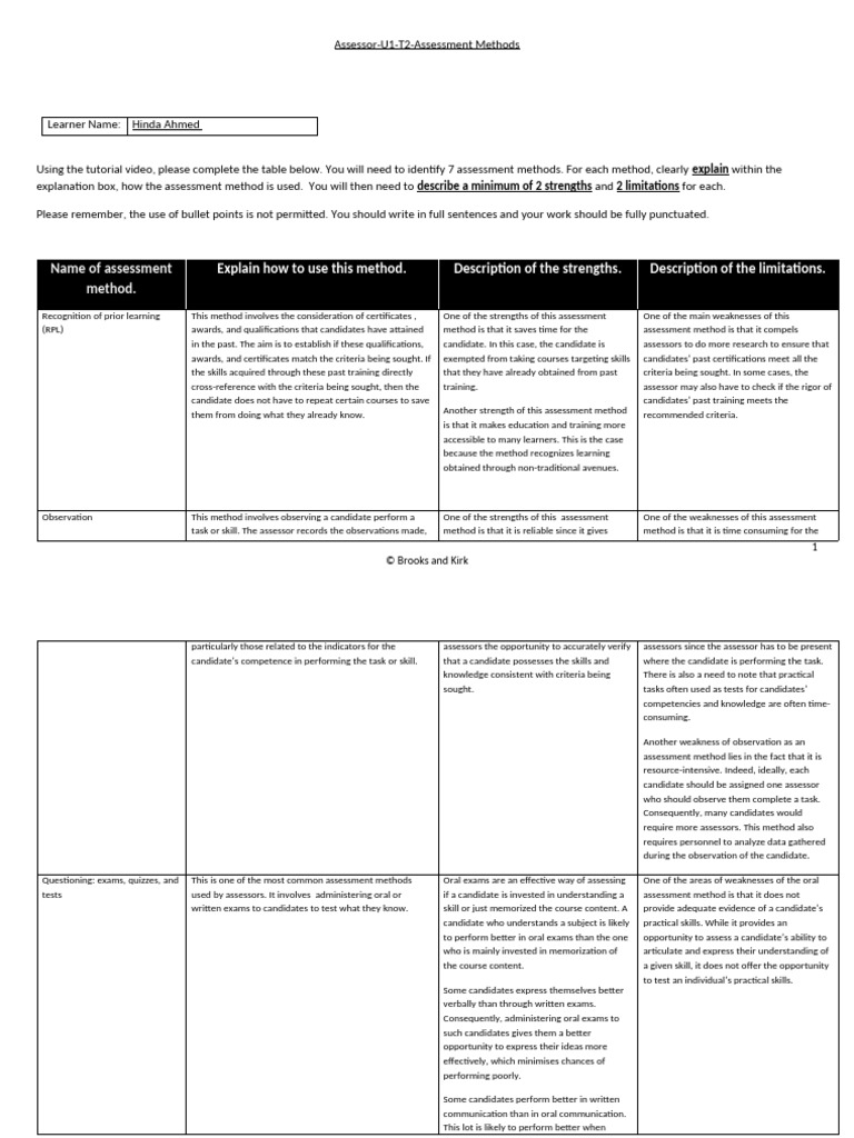 Assessment Methods-Hinda Ahmed | PDF | Educational Assessment | Cognition