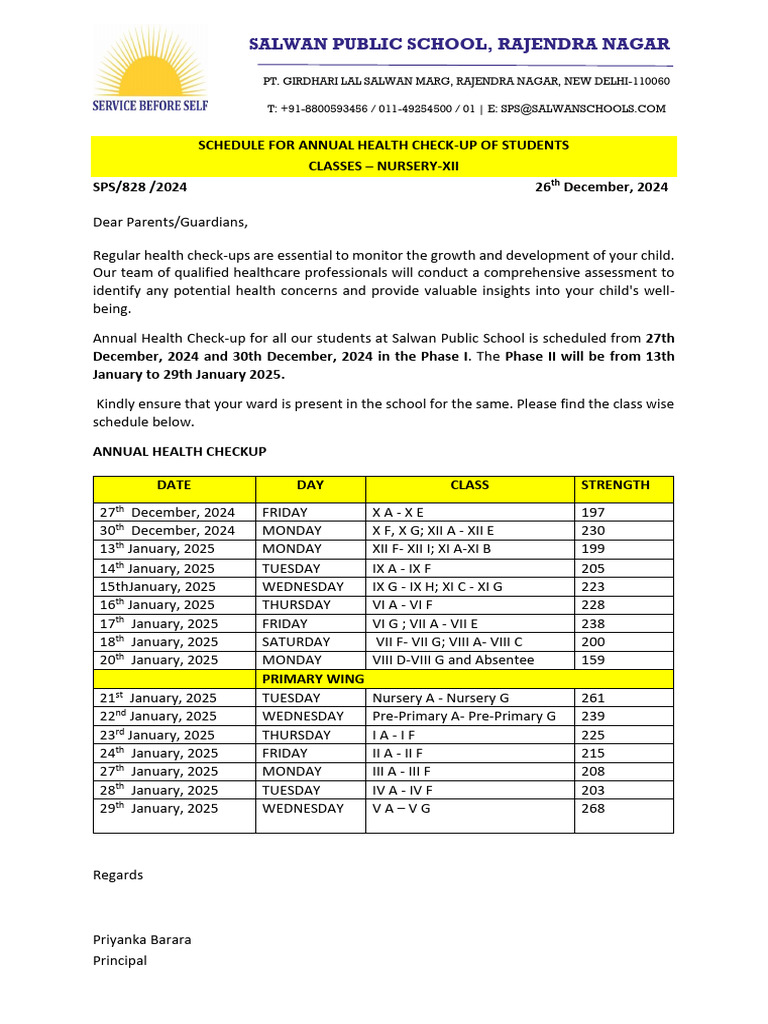 Annual Health Check-Up Schedule 2024 | PDF
