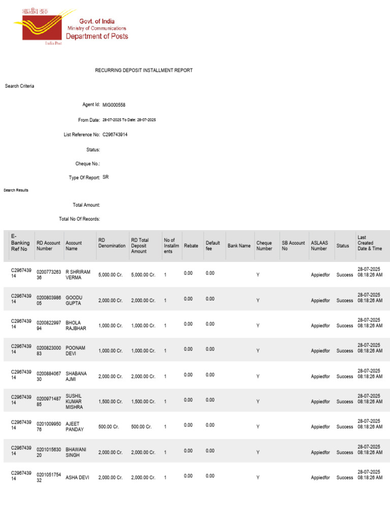 Recurring Deposit Installment Summary | PDF