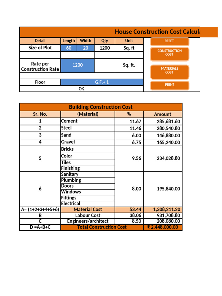 Cost Calculator For House Construction - XLSM | PDF | Structural ...