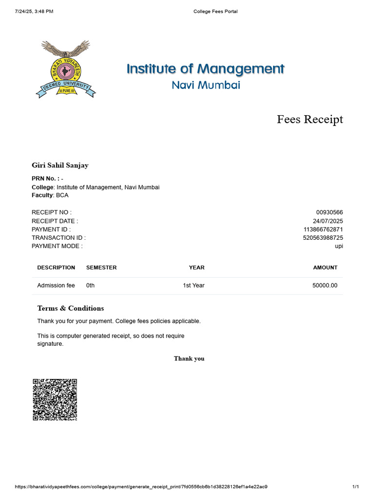 Sahil Giri Fees REceipt | PDF