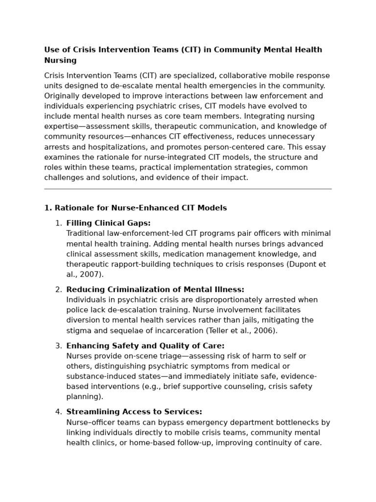 Use of Crisis Intervention Teams | PDF | Mental Health | Nursing