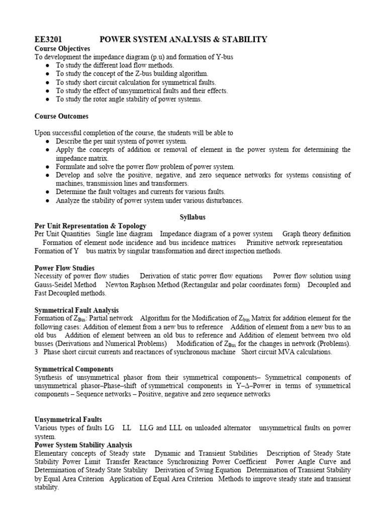 Power System Analysis & Stability Course | PDF | Matrix (Mathematics ...