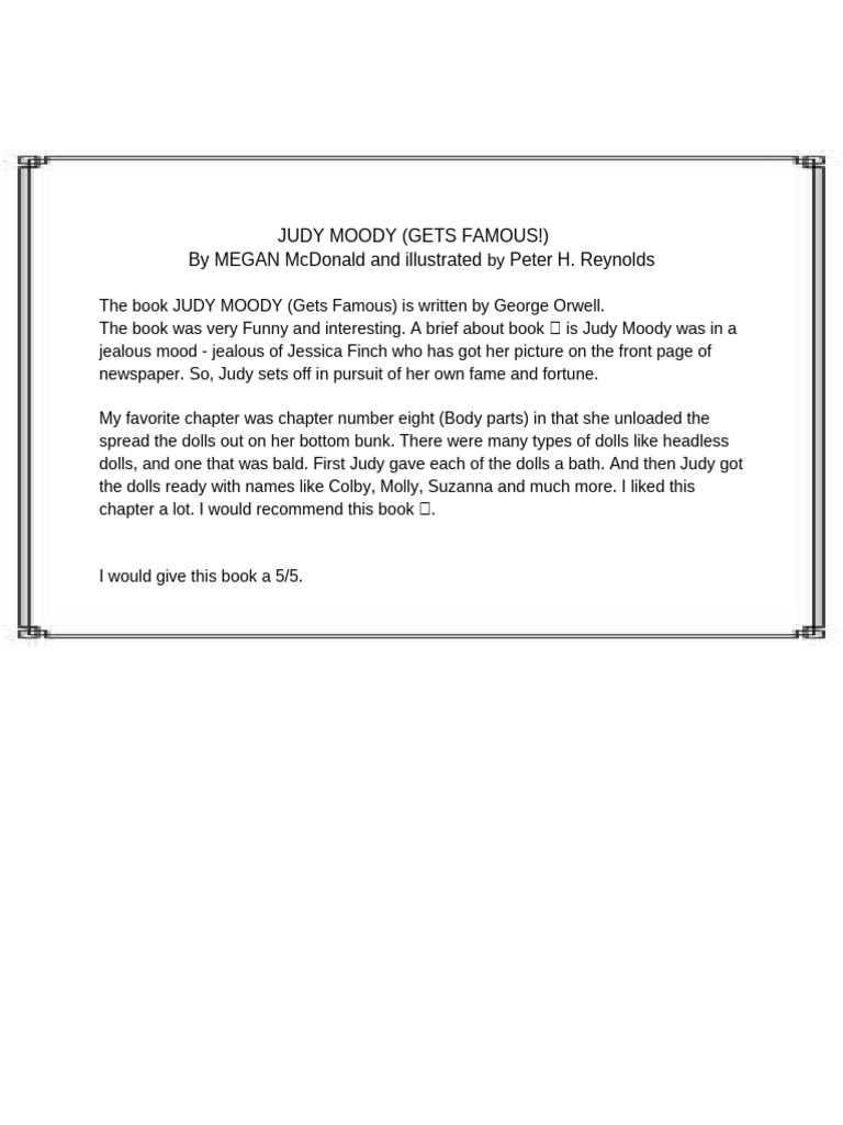 Judy Moody (Gets Famous) by Kehkersha | PDF