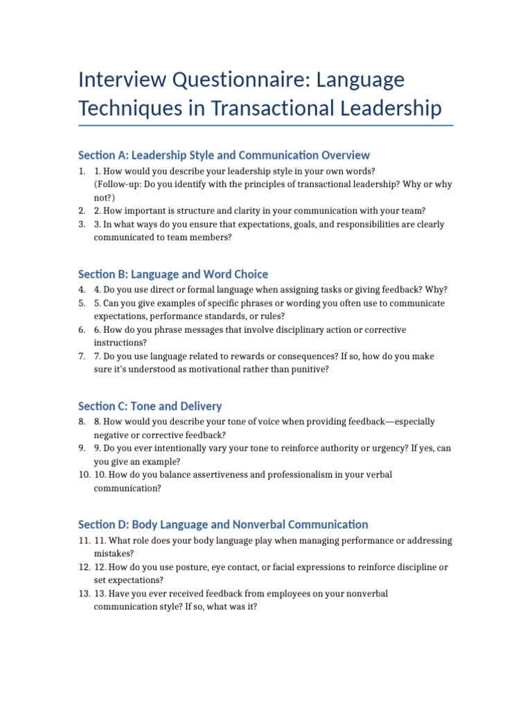 Transactional Leadership Interview Guide | PDF | Leadership | Communication