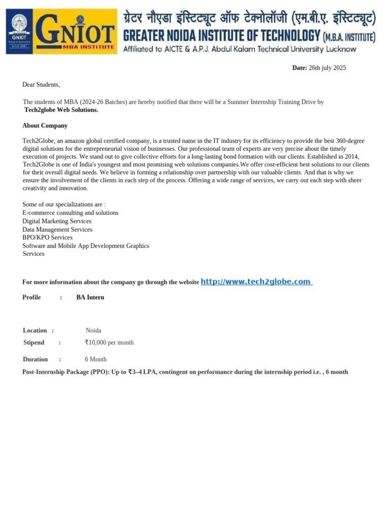 JD - Tech2globe Web Solutions | PDF