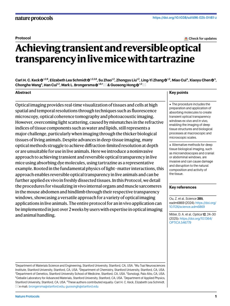 Achieving Transient and Reversible Optical Transparency in Live Mice ...