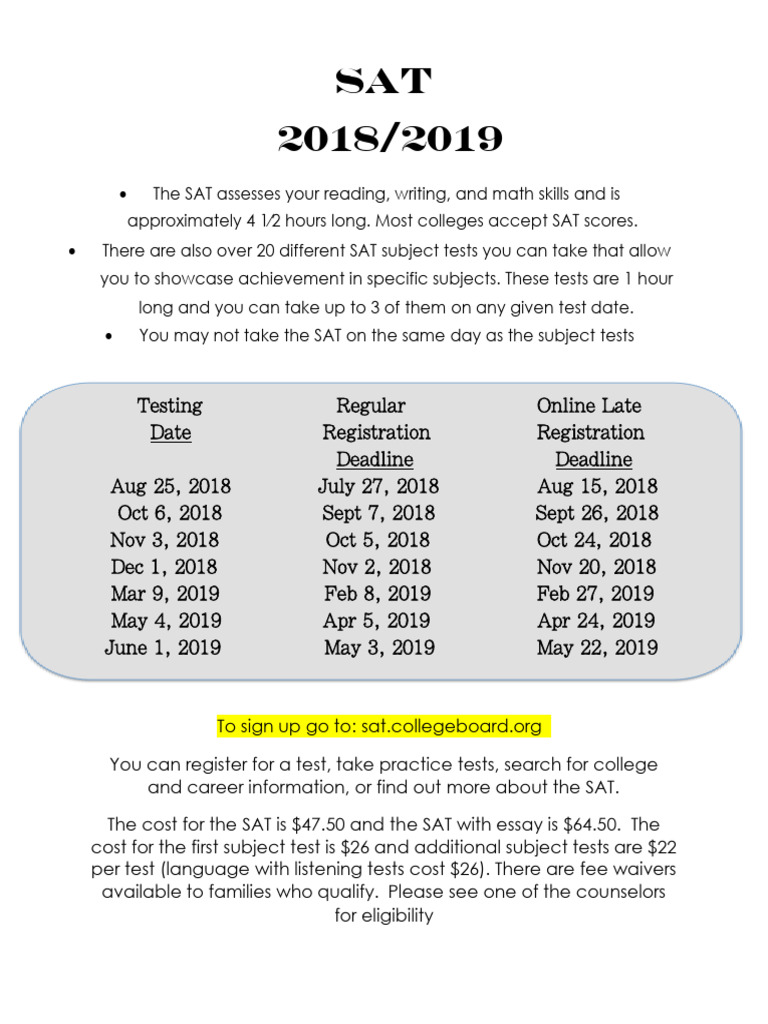 Act Sat 2018-2019 Schedule | PDF | Sat | Evaluation Methods