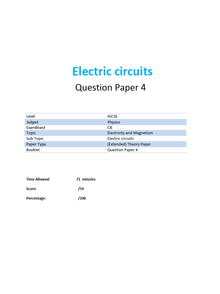 IGCSE Physics: Electric Circuits Q&A | PDF | Voltage | Series And ...