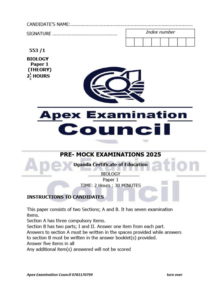 UCE Biology Paper 1 Mock Exam 2025 | PDF | Blood Type | Blood Transfusion