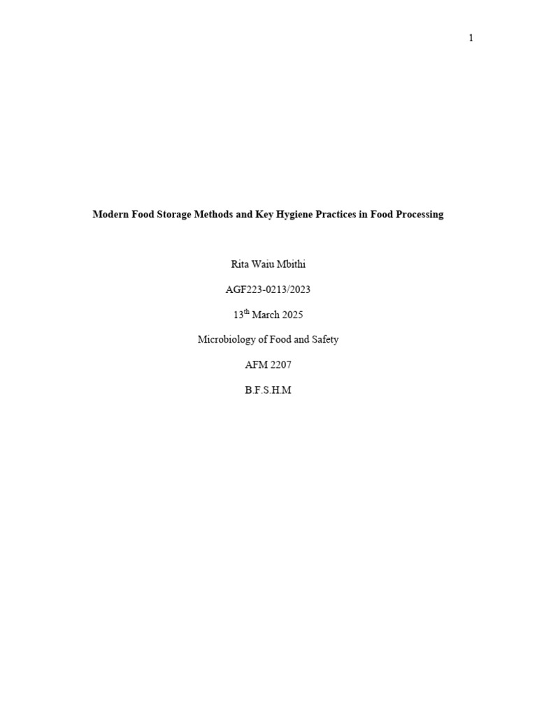 Modern Food Storage Methods and Key Hygiene Practices in Food ...